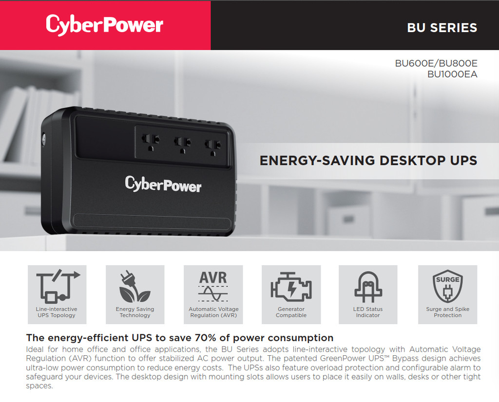 [Tinzshop]เครื่องสำรองไฟ CyberPower UPS BU1000EA-AS 1000VA/630WATT รับ ...