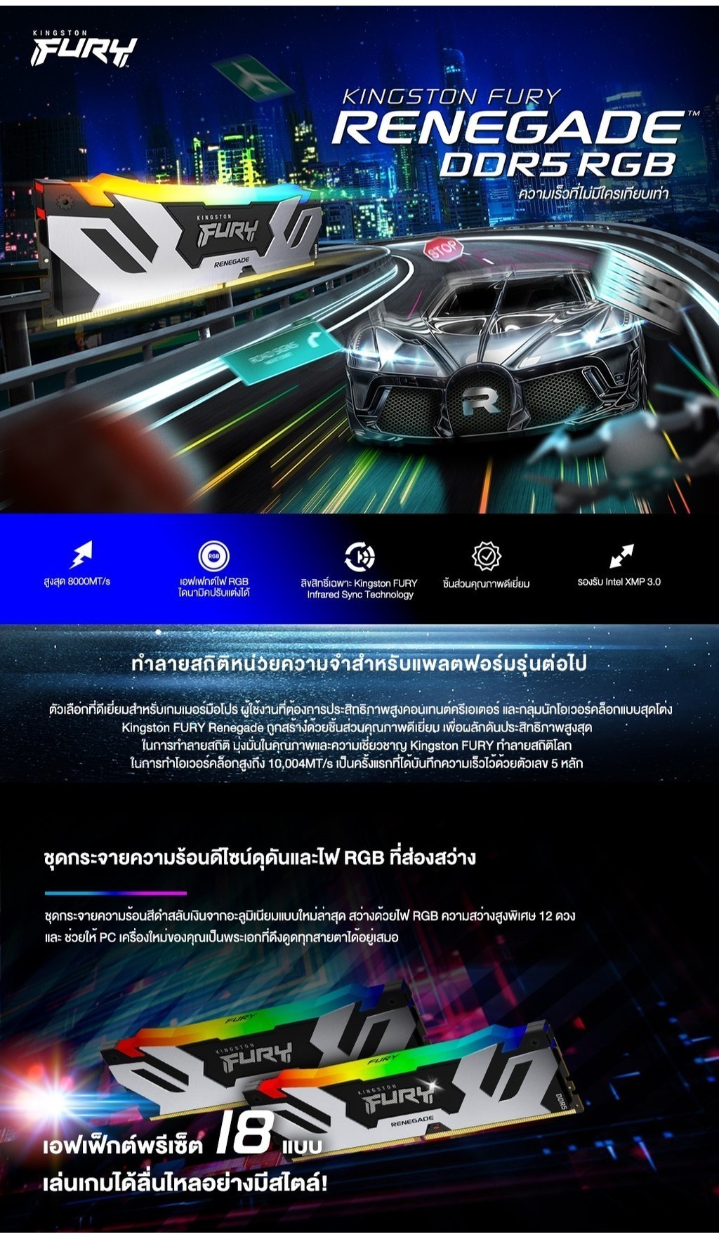 KINGSTON FURY Renegade DDR5 RGB 64GB (2x32GB) 6400MT/s CL32 (KF564C32RSAK2-64 ) - หน่วยความจำ ...