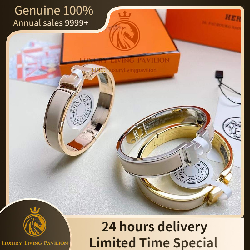 ซื้อในฝรั่งเศส ใหม่ Hermes Clic Hสร้อยข้อมือ ครีมสี/แพลเลเดียม/ทอง/กุหลาบทอง รุ่นคู่ กำไลแฟชั่น ...
