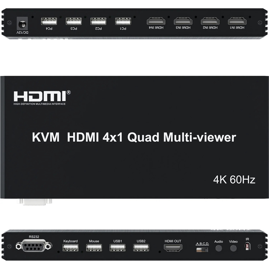4K 60Hz HDMI KVM Multi-viewer 4x1 Multiviewer Quad Screen Display 4 in ...