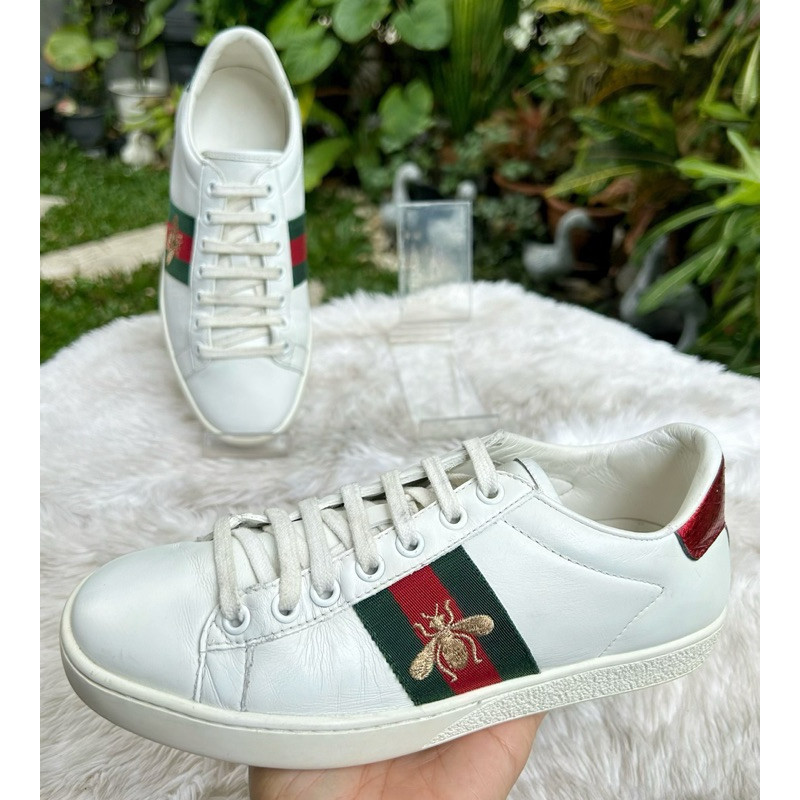 ♞,♘,♙รองเท้าGUCCI ACE BEE WEB LEATHER SNEAKERS Sz.36 มือสองแบรนด์แท้ค่ะ | Shopee Thailand