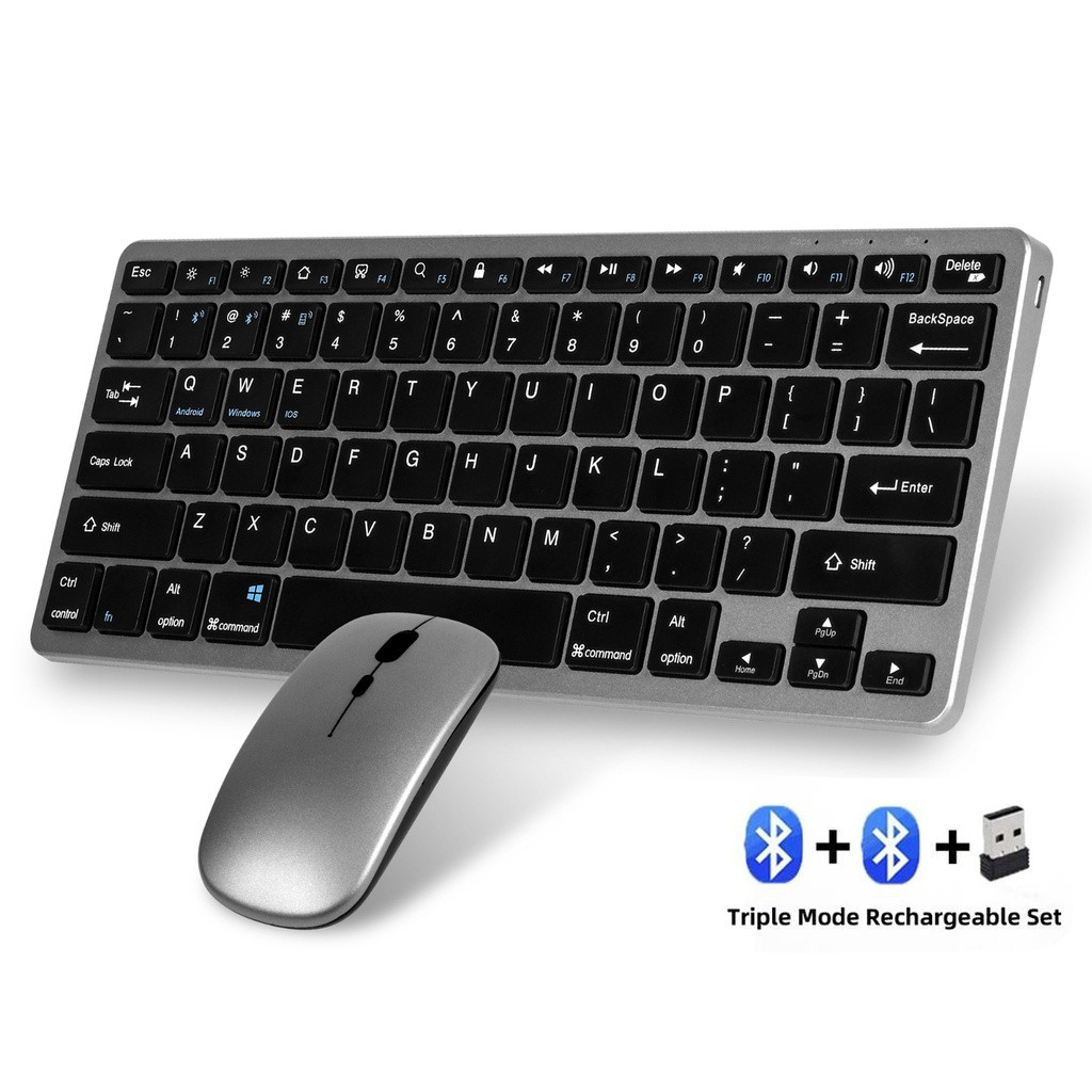 ชุดคีย์บอร์ดและเมาส์ไร้สาย Bluetooth 78 คีย์ 2.4GHz แบบพกพาชุดชาร์จ USB แบบบางพิเศษสําหรับ ...