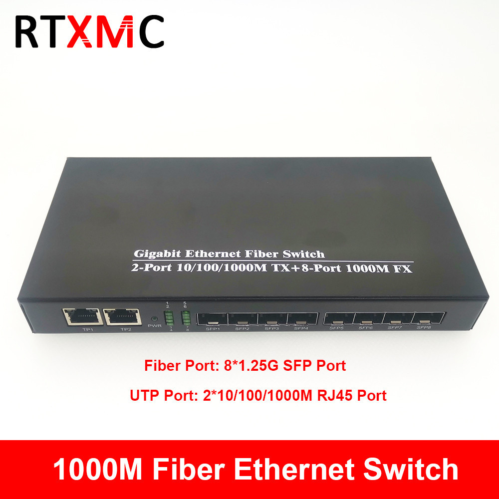 8sfp &2UTP Gigabit Ethernet switch Ethernet Fiber Optical Media Converter 8 *SFP และ 2 * RJ45 พอ ...