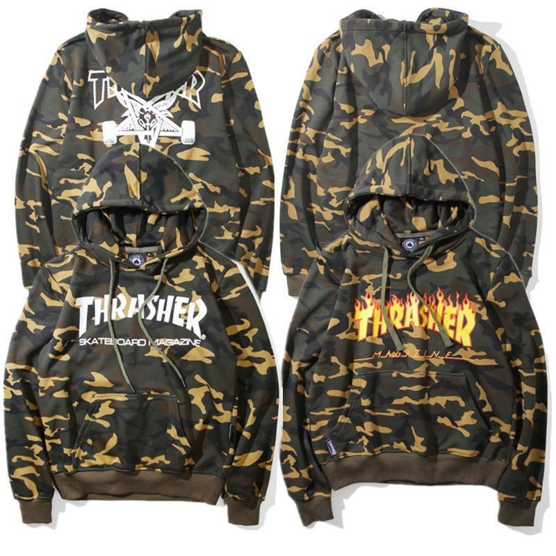 Thrasher Camouflage Hip-hop เสื ้ อกันหนาวผู ้ ชาย Army Camo Hoodie สเก ...