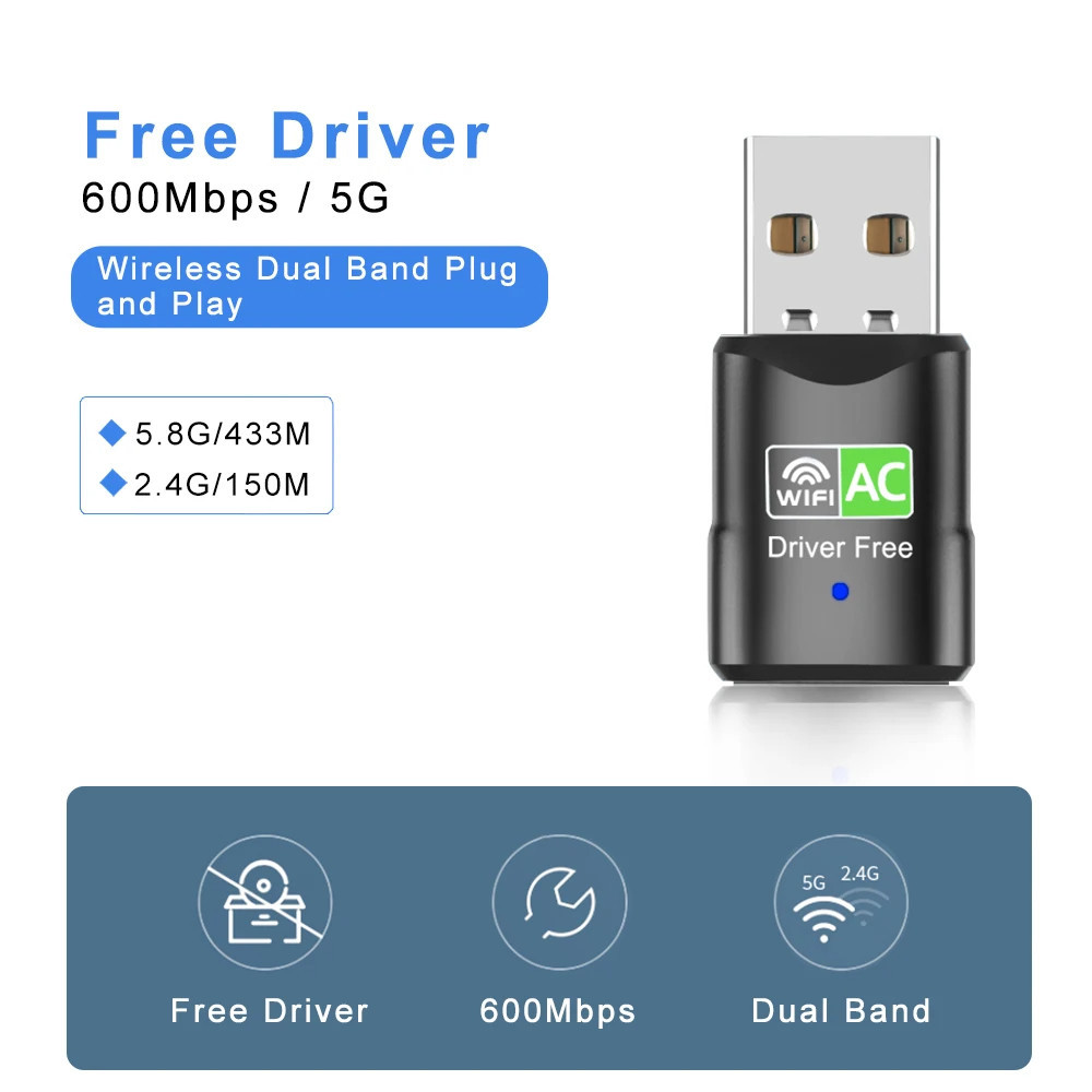 อะแดปเตอร์การ์ดเครือข่ายไร้สาย 600Mbps Mini USB 3.0 WiFi Dual Band 2.4 ...