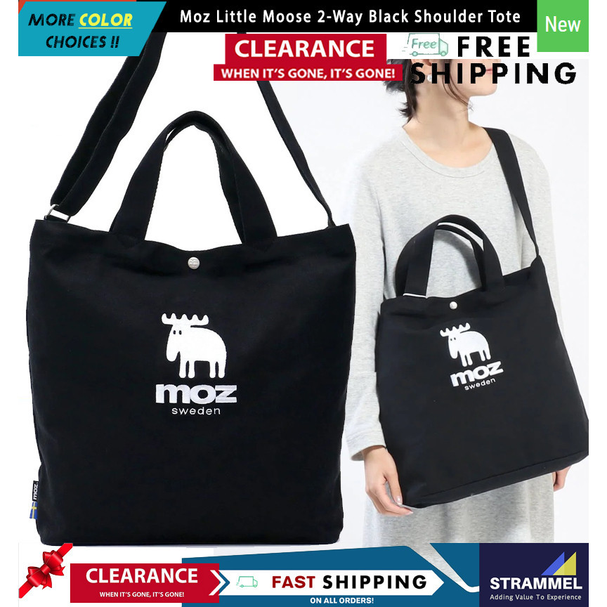 กระเป๋าสะพายไหล่ลําลอง ทรงโท้ท ลาย Moz Swedish Little Moose 2 ทาง สีดํา เหมาะกับการเดินทาง ...