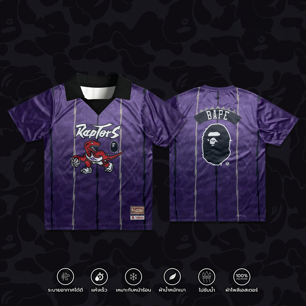 เสื้อแขนสั้นผ้าพิมพ์เสื้อโปโล B.A.P.E RAPTORS | Shopee Thailand