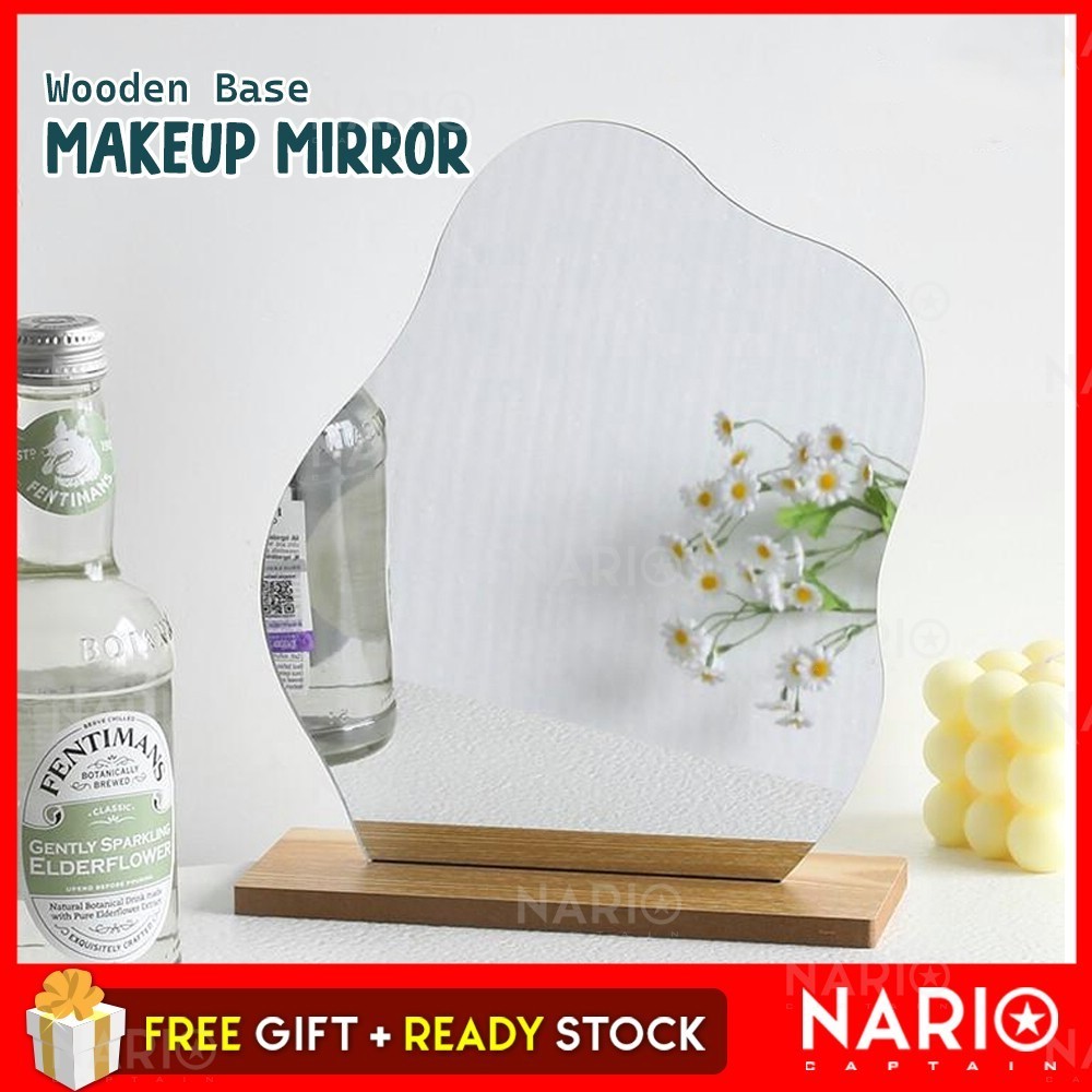 Nario Handheld Table Beauty Ins Mirror Home Desktop Wooden Base Mirror ...