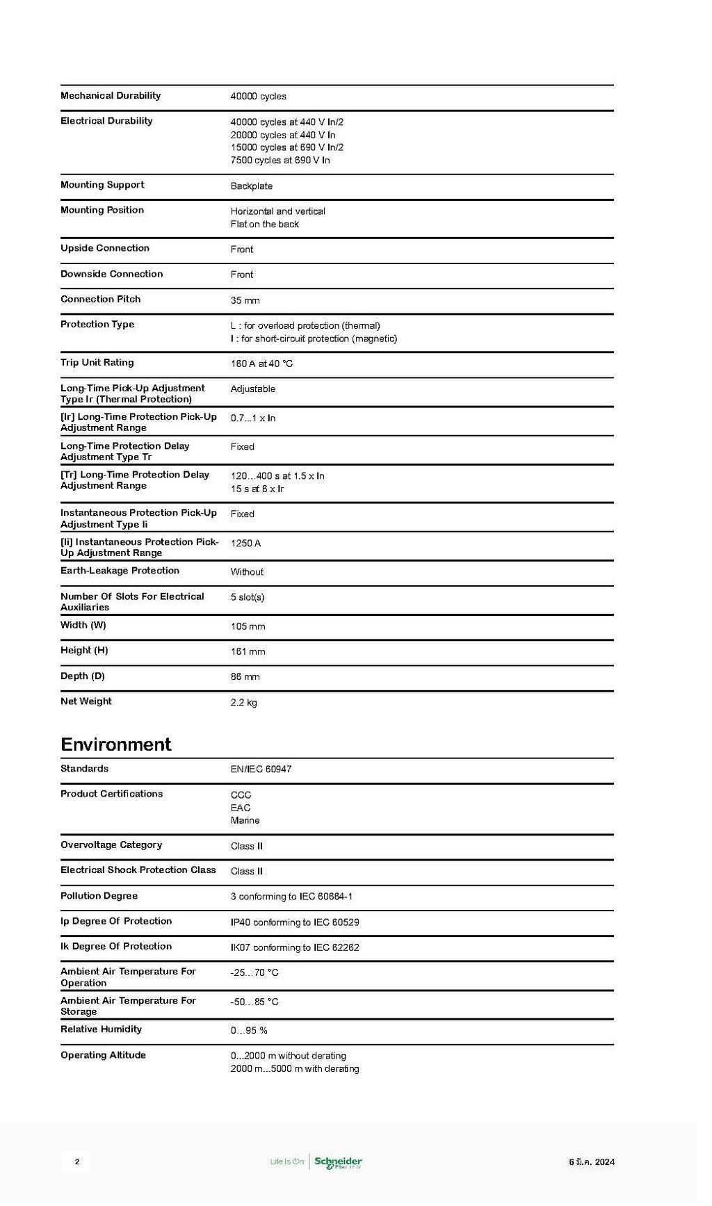 Schneider Circuit breaker ComPacT NSX160F, 36kA/415VAC, 3P, TMD trip ...