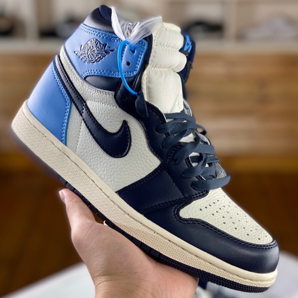 ♞AIR JORDAN 1 High Cut บาสเก็ตบอล Mid สำหรับผ้าใบบุรุษและสตรีพร้อมกล่อง ...