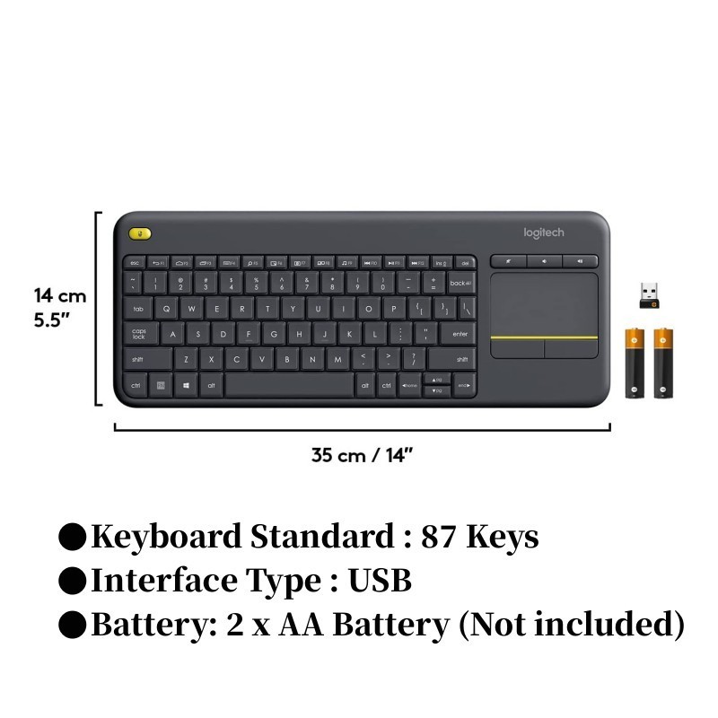 คีย์บอร์ดไร้สาย K400 Plus พร้อมทัชแพด HTPC 84 คีย์ สําหรับคอมพิวเตอร์ ...