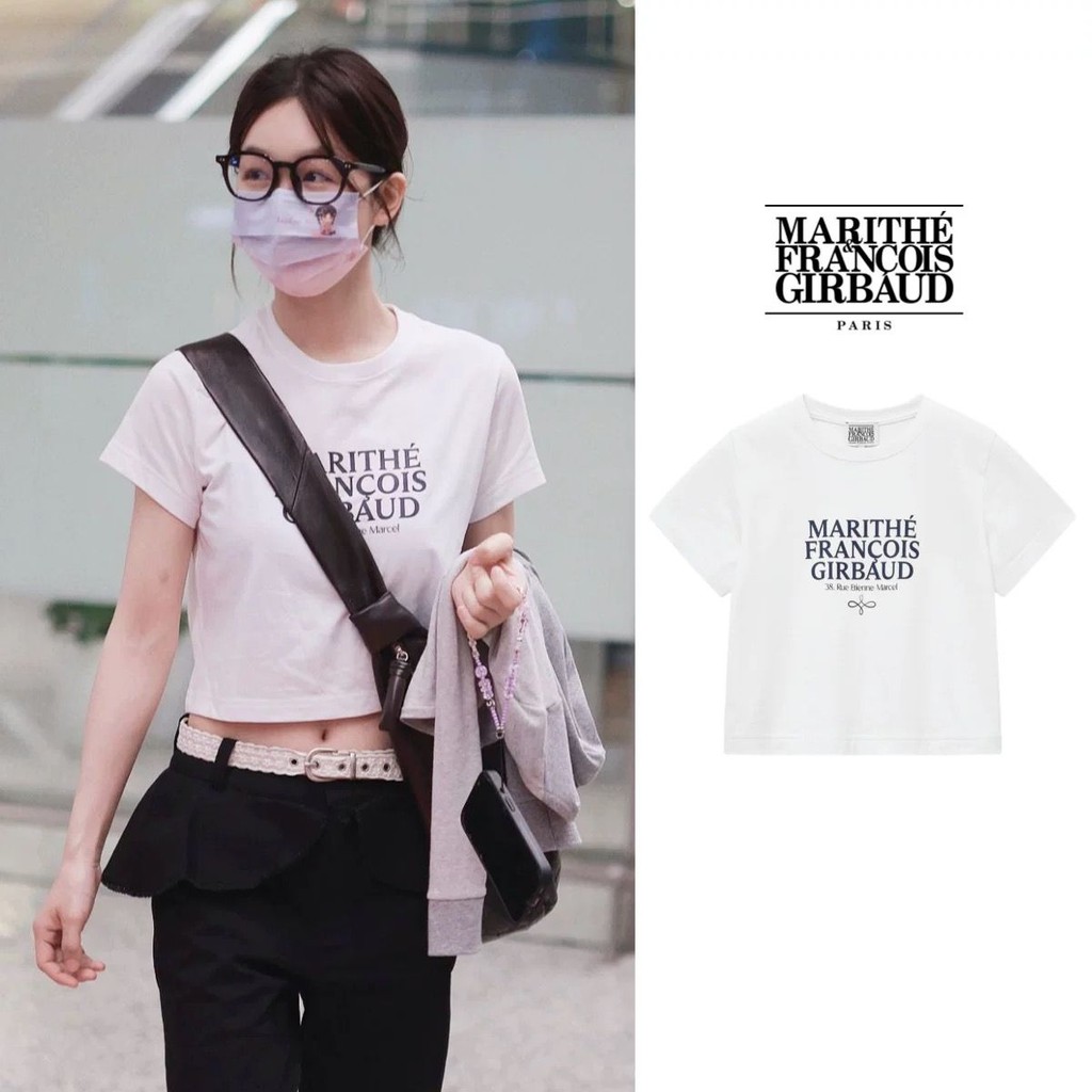 Marithe Same Korean Designer Brand Letter Logo พิมพ์เสื้อยืดแขนสั้นคอ ...