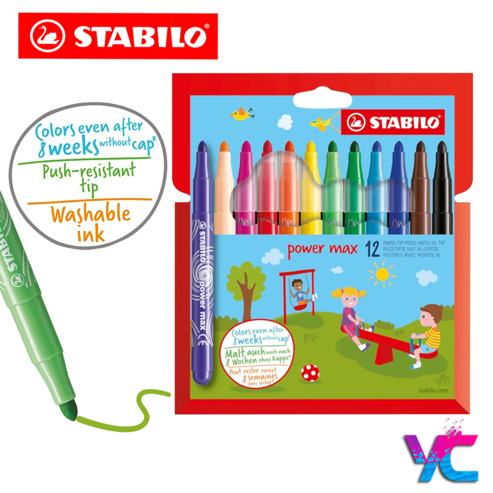 Stabilo Power Max ปากกามาร์กเกอร์ Fibre-Tip หนาพิเศษ - ชุด 12/18 สี ...