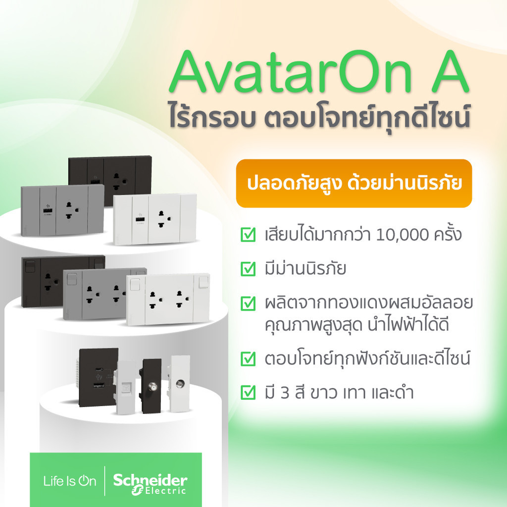 Schneider ชุดเต้ารับ 3 ขา + เต้ารับ TV สีขาว รุ่น AvatarOn A :M3T1TV75M ...