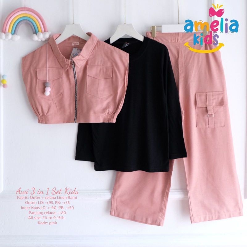 Amelia Kids - Awi Set 3 in 1 เสื้อครอปท็อป เอวลอย เด็ก ผสมกางเกงคาร์โก้ ...