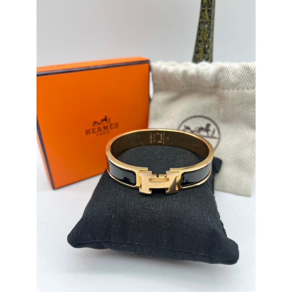 Used Hermes clic H PM กำไล Hermes อะไหล่ทอง สี Hardware Noir | Shopee Thailand
