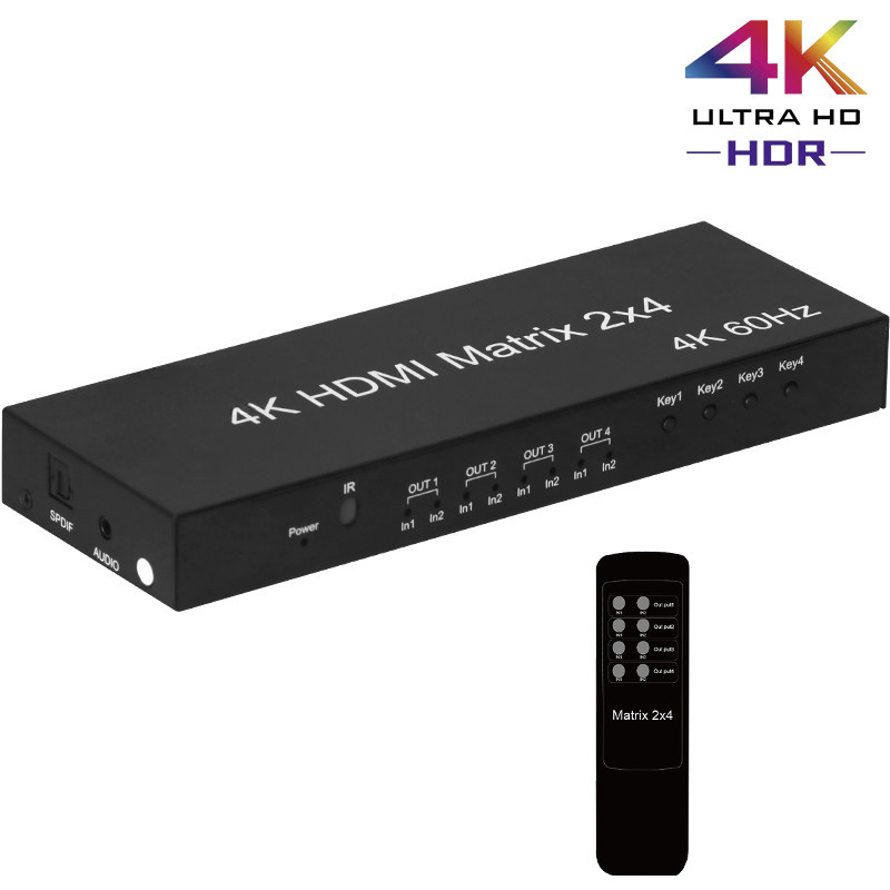 4k 60Hz HDMI Matrix 2x4 HDMI Matrix Switcher 2 In 4 Out HDMI Splitter Switcher พร้อมเครื่องดูด ...