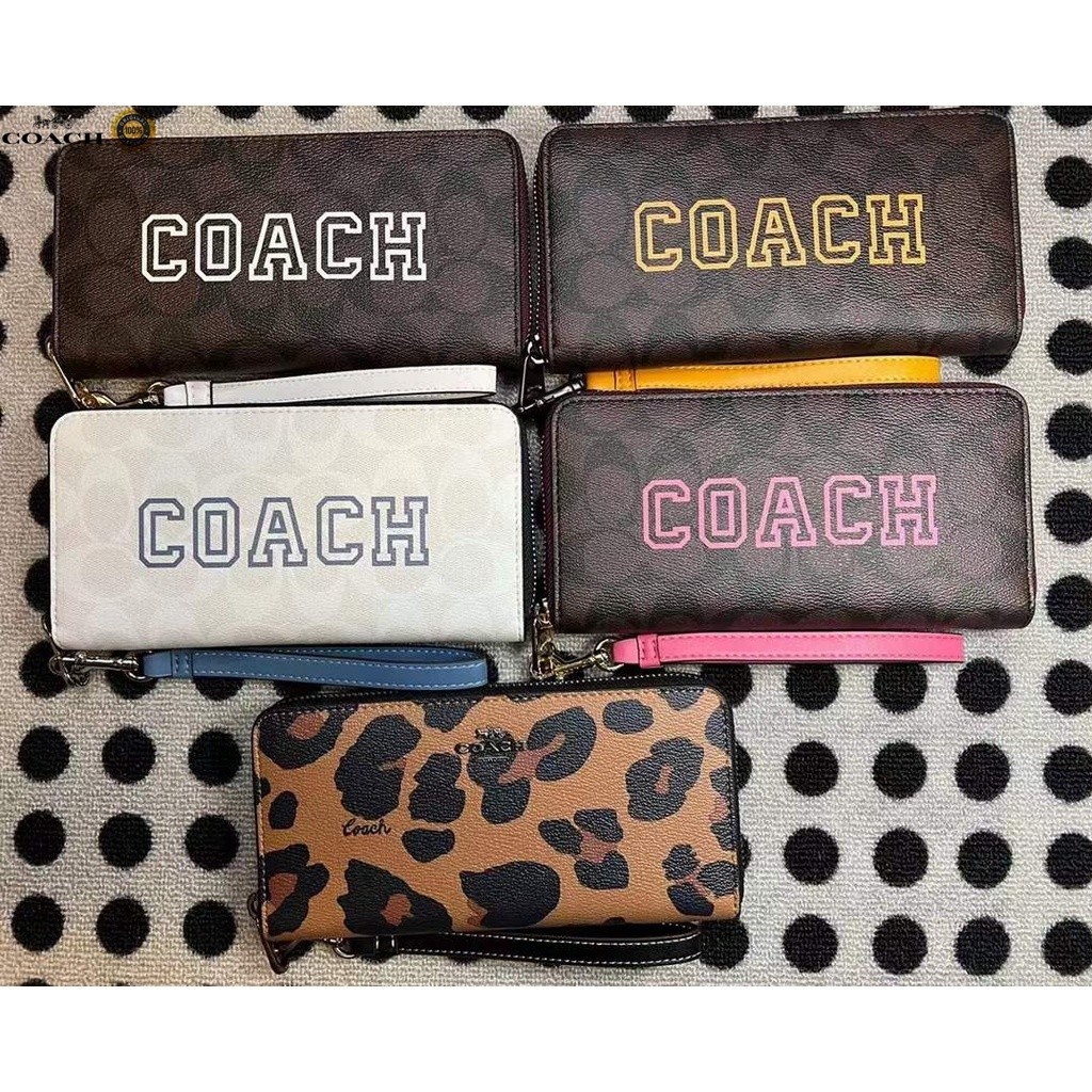 Coach ใหม่ กระเป๋าสตางค์ใบยาว มีซิป ลายตราสัญลักษณ์ สําหรับสตรี CB856 ...