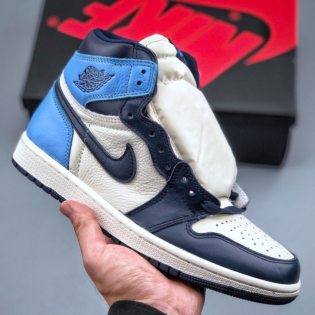 ♞AIR JORDAN 1 High Cut บาสเก็ตบอล Mid สำหรับผ้าใบบุรุษและสตรีพร้อมกล่อง ...
