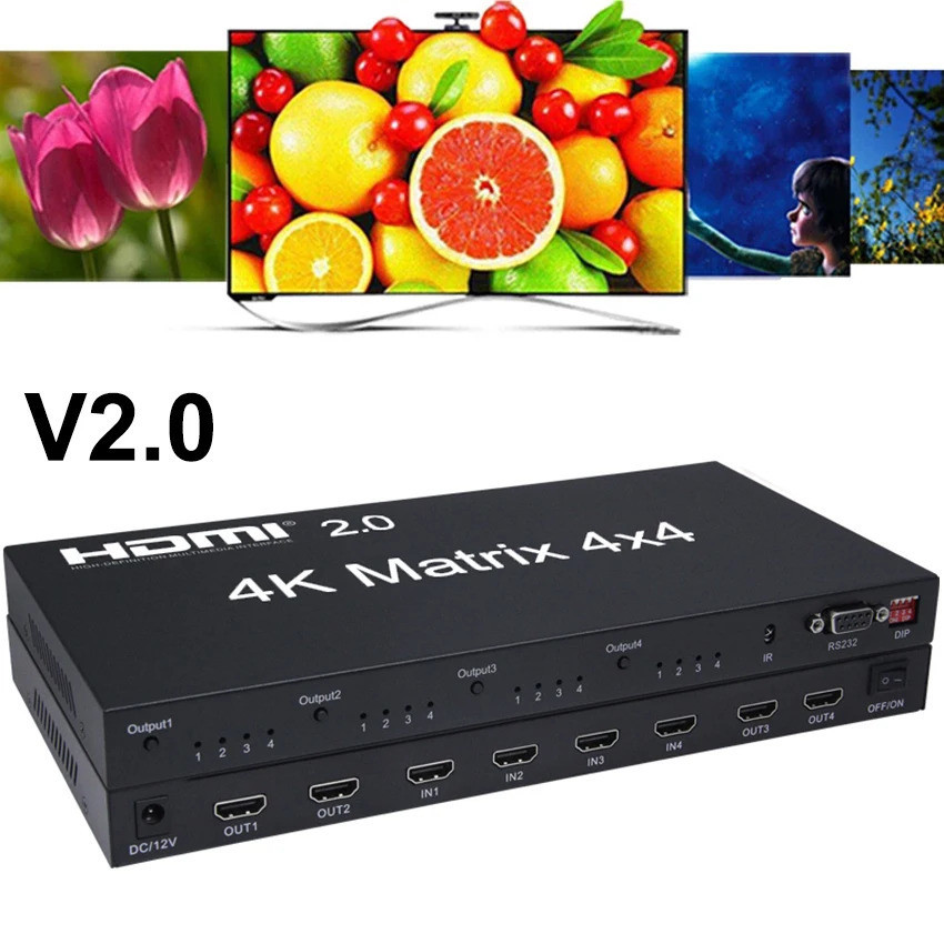 4x4 Matrix 4 In 4 Out 4K 60Hz HDMI Matrix 4x4 HDMI Switch 4x4 Splitter ...