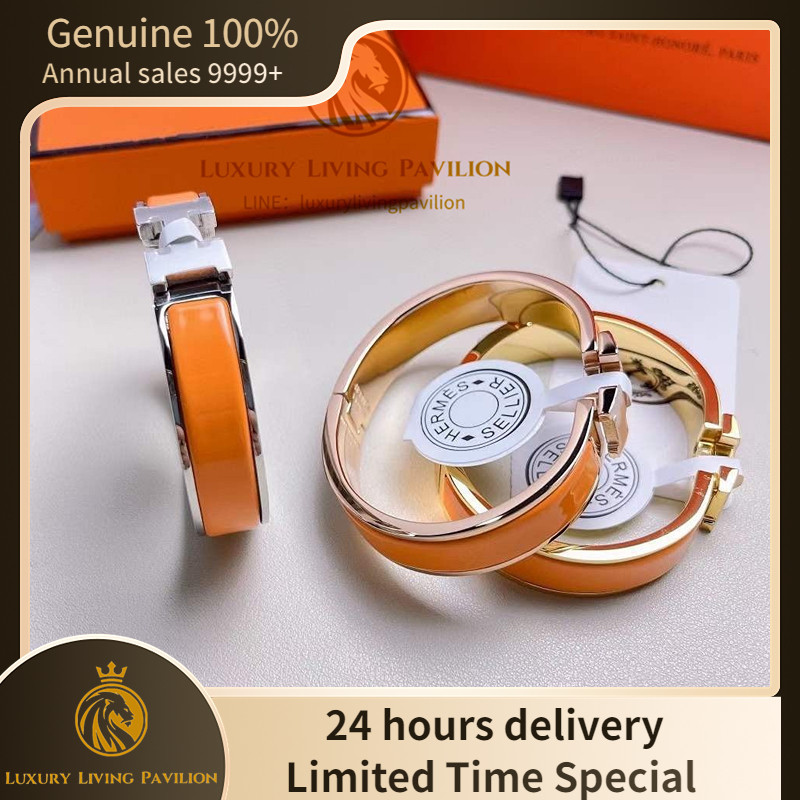 ซื้อในฝรั่งเศส ใหม่ Hermes Clic Hสร้อยข้อมือ แพลเลเดียม/ทอง/กุหลาบทอง รุ่นคู่ กำไลแฟชั่น ของแท้ ...