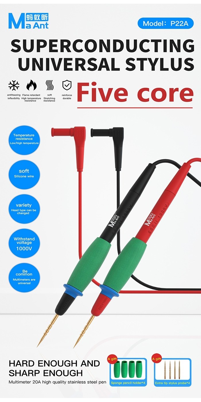 Maant P22A 1000V 20A Superconducting ปากกาสไตลัส มัลติมิเตอร์ แบบเปลี่ยน สําหรับทดสอบสายไฟ ...