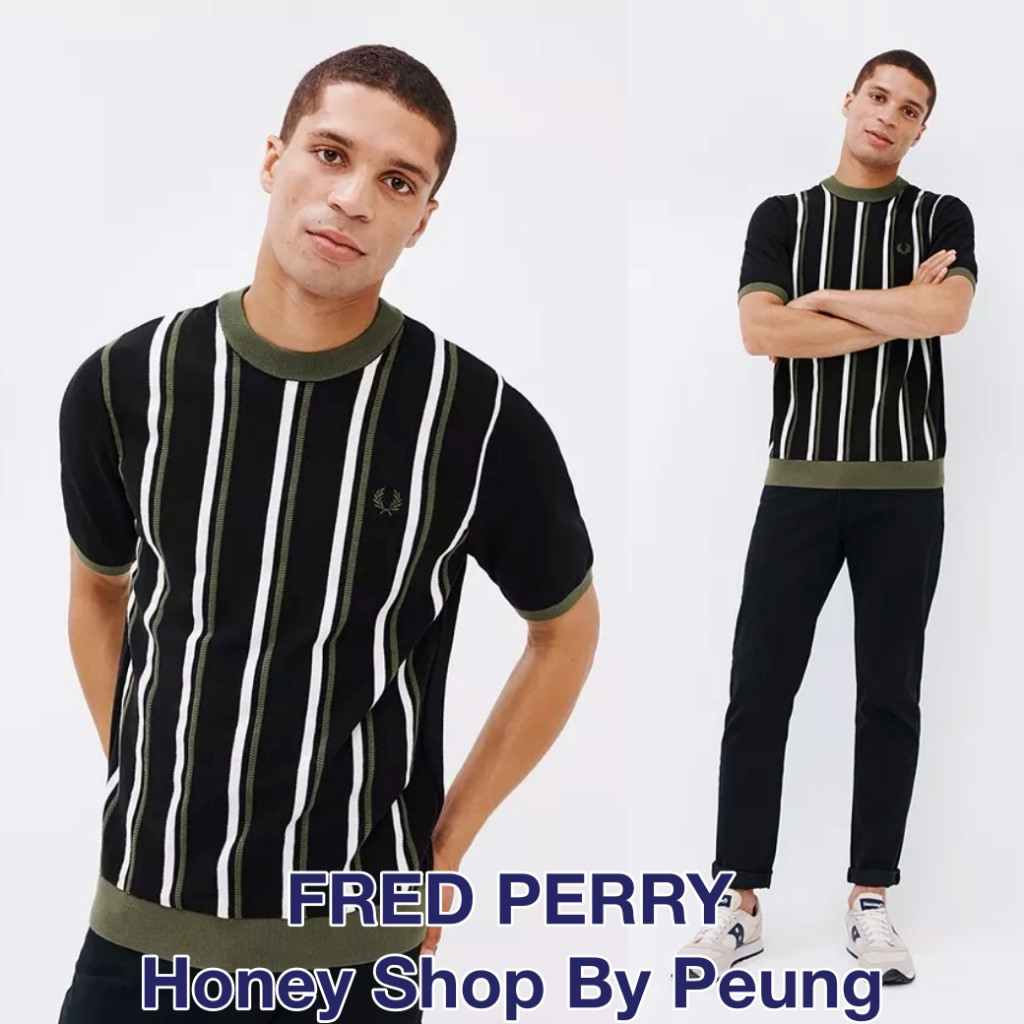 ♞,♘[ของแท้ พร้อมส่งในไทย] Fred Perry Stripe Knitted Ringer T Shirt Col ...