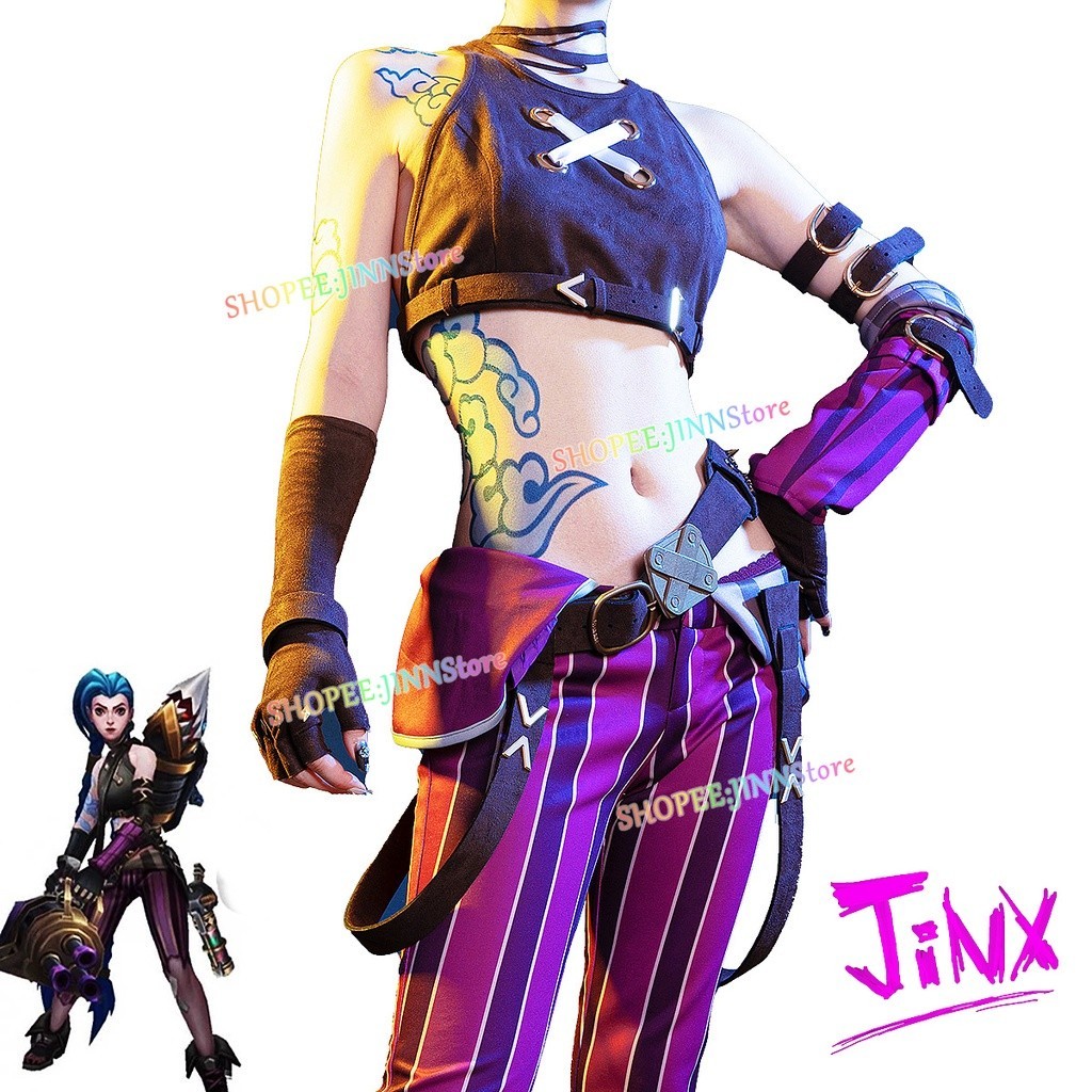 ชุดคอสเพลย์ JINN LOL Jinx Arcane Pow-pow สำหรับการแสดงบนเวที ปาร์ตี้ ...