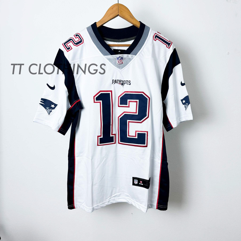 เสื้อกีฬาแขนสั้น ปักลายทีมชาติฟุตบอล NFL Rugby Tom Brady 12 Patriots พร ...