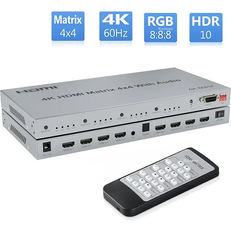 4k 60Hz/30Hz HDMI Matrix Switch 4x4 พร้อมเครื่องรับสัญญาณเสียง 4 in 4 out Matrix HDMI Switcher ...
