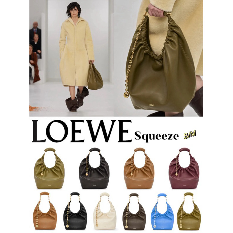 ของแท้ 100% LOEWE SQUEEZES พร้อมสายคล้องโซ่ปรับได้หนังแกะวัสดุไหล่เดียว ...