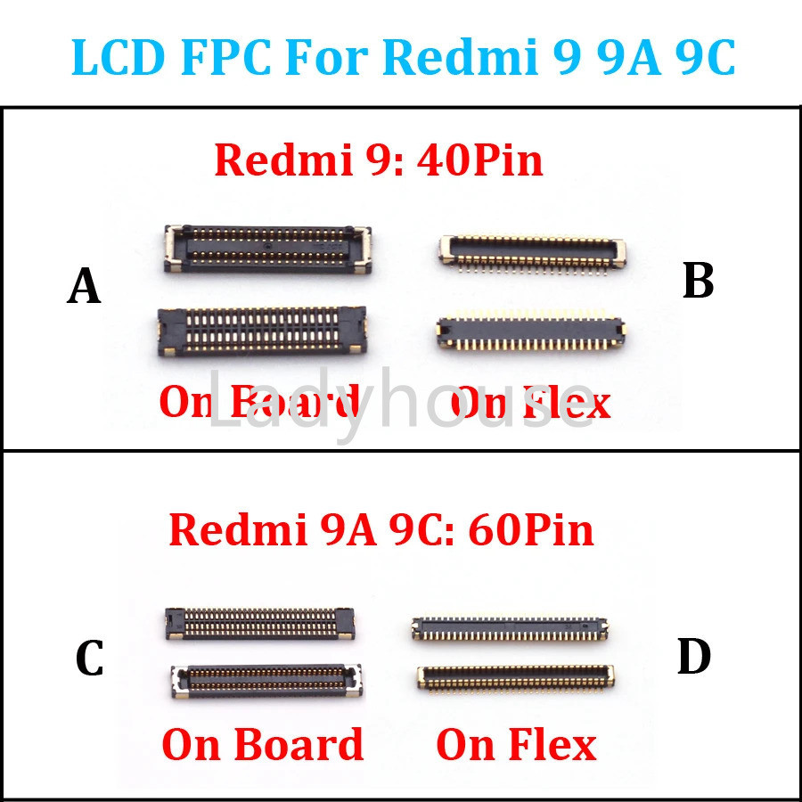 2pcs 40Pin จอแสดงผล LCD FPC Connector On Board สําหรับ Xiaomi Redmi 9A ...