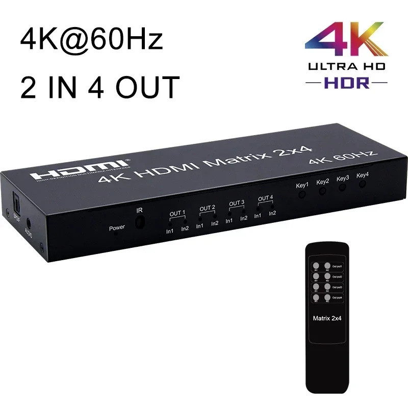 4k 60Hz HDMI Matrix 2x4 HDMI Switch Splitter 2 อินพุตและ 4 เอาต์พุต Switcher Audio Extractor ...