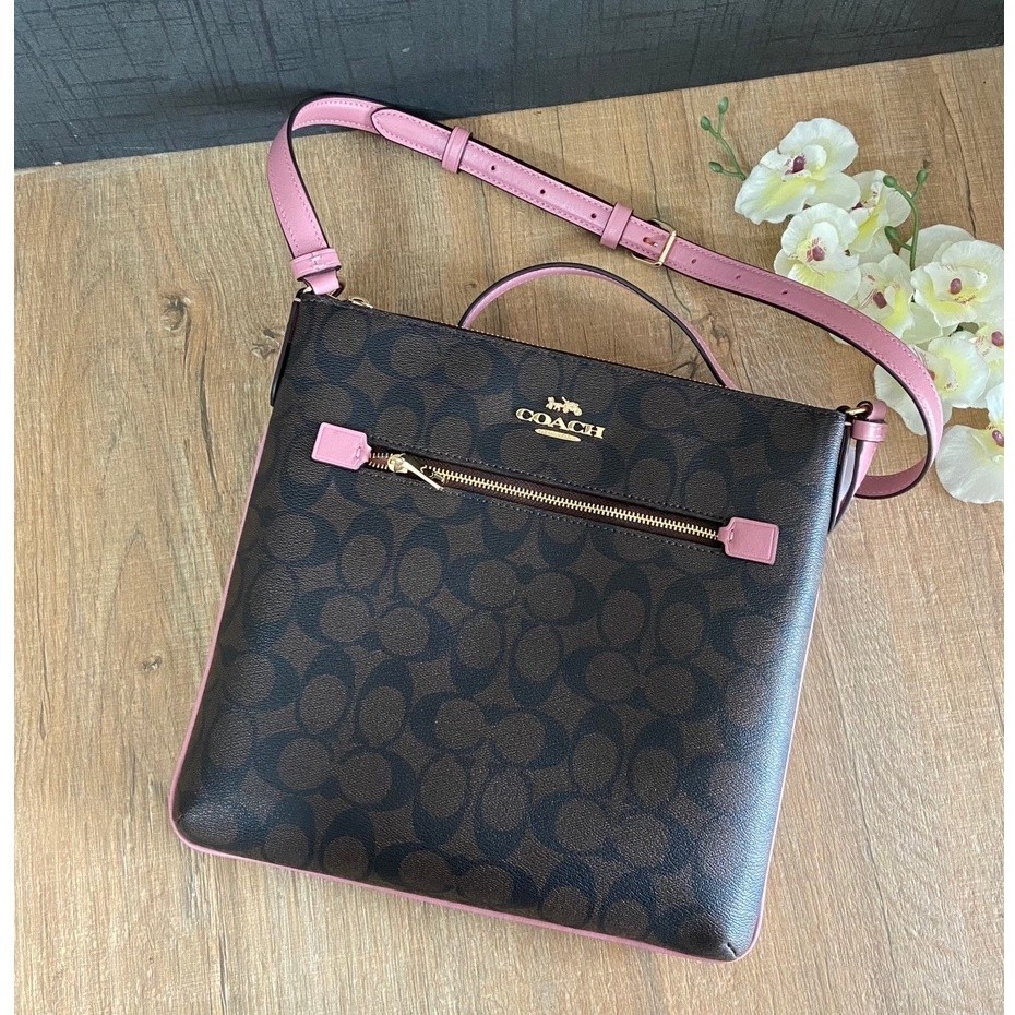 Coach แท้ กระเป๋าสะพายข้าง COACH ROWAN FILE BAG IN SIGNATURE CANVAS ...