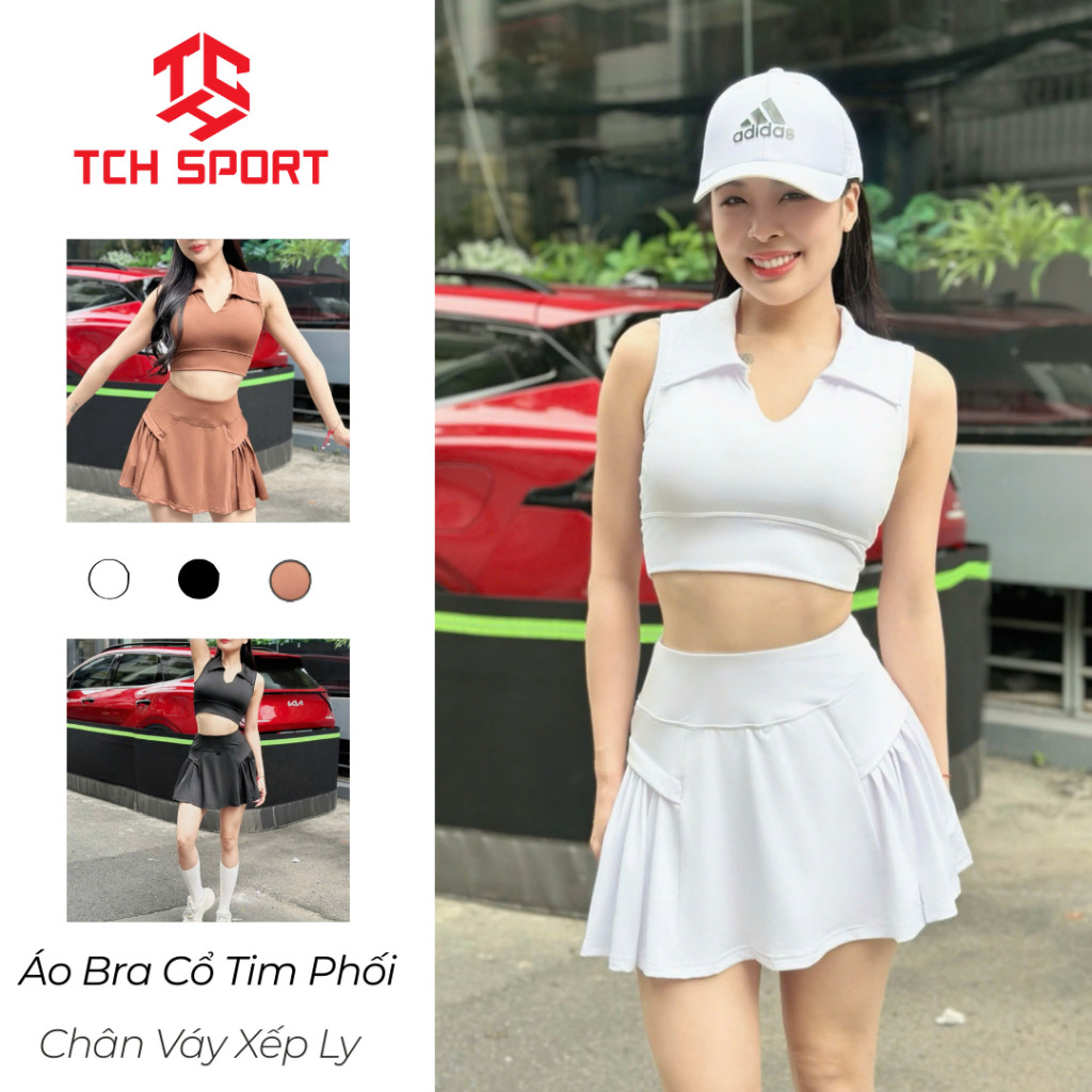 ในสต็อก ชุดกีฬาผู้หญิง Set: บราคอเต่าและกระโปรงจีบ TCH SPORT แบดมินตันเทนนิส pickleball (กระโปรง ...