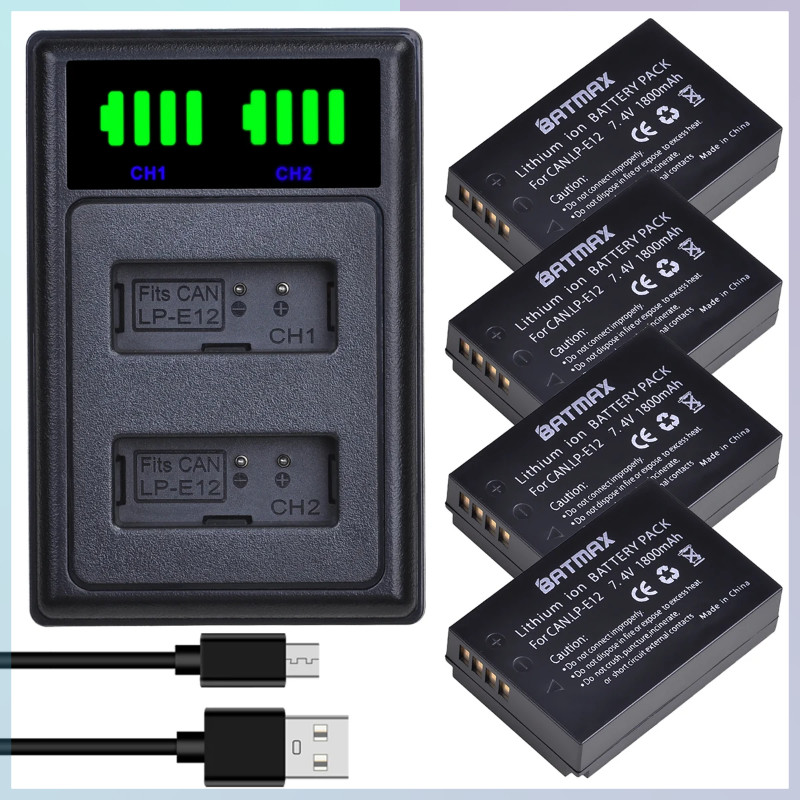 Batmax 1800MAh LP-E12 LPE12แบตเตอรี่ + LED Dual USB Charger Type C พอร์ตสำหรับ Canon M10,m50 ...