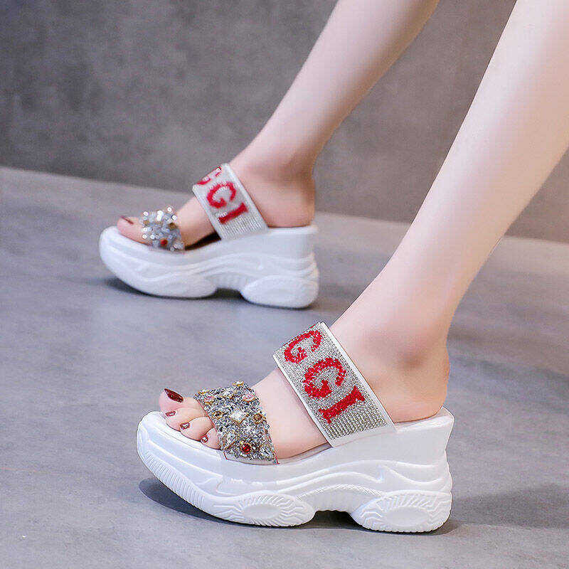 โอกาส รองเท้าส้นสูง3.5in Selipar Tinggi Wedges Raya ส้นบวกขนาด2022ร ...