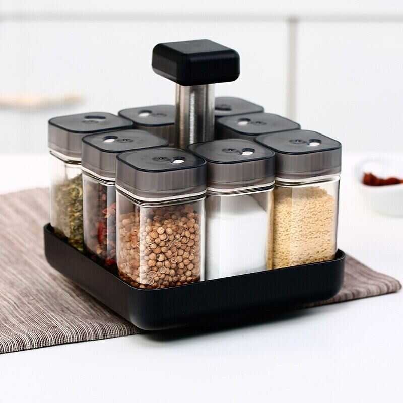 8Pcs Kitchen Spice Jar Glass Organizer Pepper Shakers Flavor Container ...