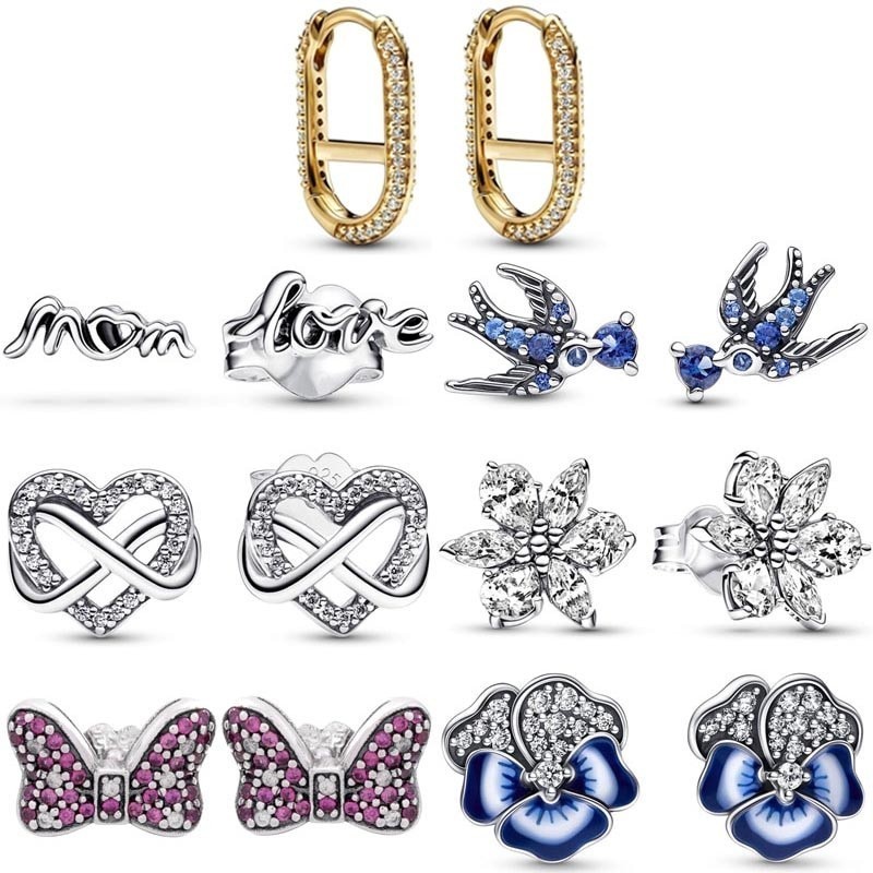 เงินแท้ 925 Bowknot Swallow Infinity Heart Love Mum Herbarium Cluster ...