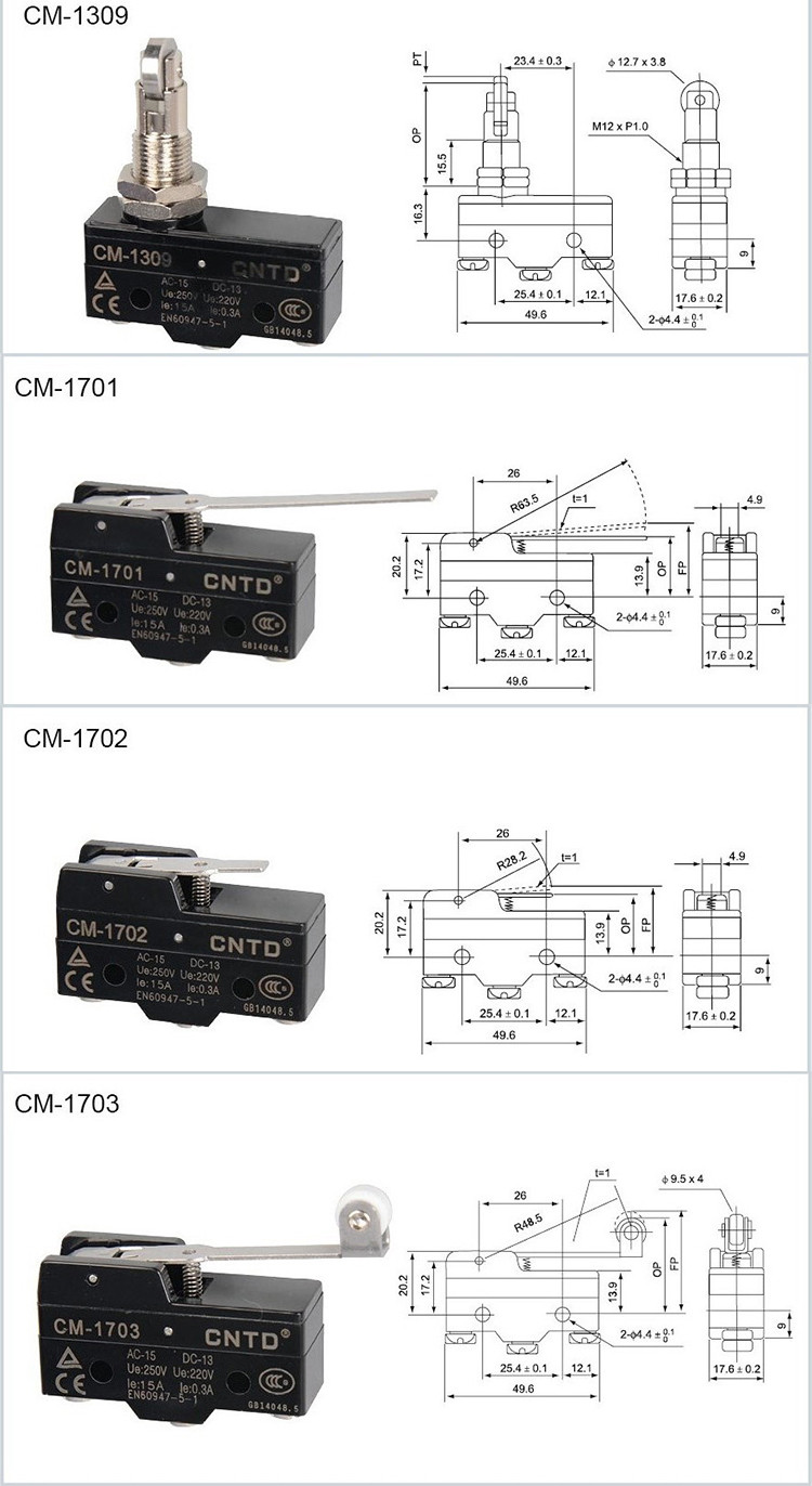CNTD สวิตช์จำกัดไมโคร CM-1704 1703 1701 1306 1307 1308 1309 1300 1301 ...
