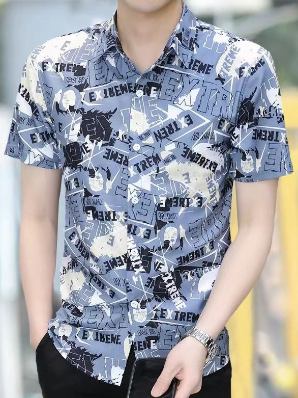 [juxian]เสื้อเชิ้ตแขนสั้นชายดีไซน์เกาหลี 2025 เนื้อผ้าลายริ้วระบายอากาศ ...