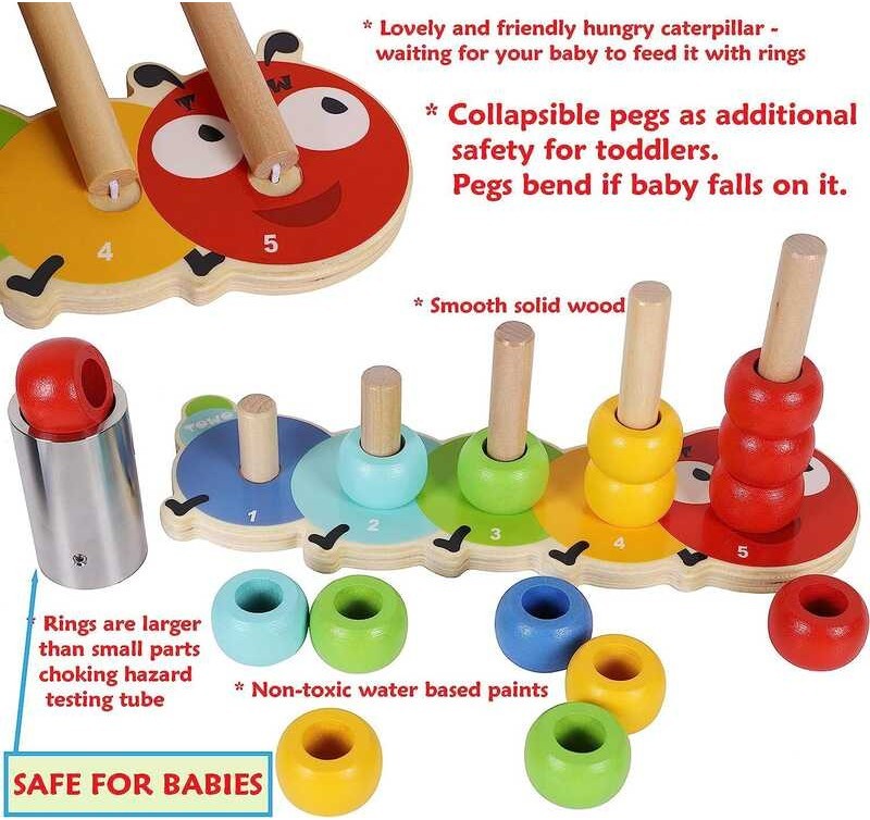 Baby Stacking –Lovely Caterpillar Game Colour Sorting Puzzle 5 Pegs ...