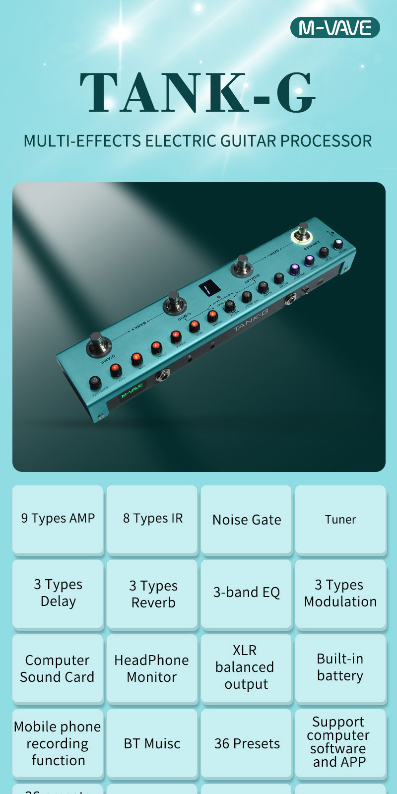 M-vave TANK-G กีตาร์/TANK-B BASS V2 รุ่น Multi-Effects Pedal ชาร์จ 36 ...