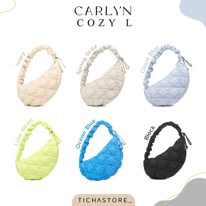 ♞,♘(พร้อมส่ง) Carlyn cozy L bag ไซส์ใหญ่ สี black/ivory/spring gray/cloud blue/lime neon ของแท้ ...