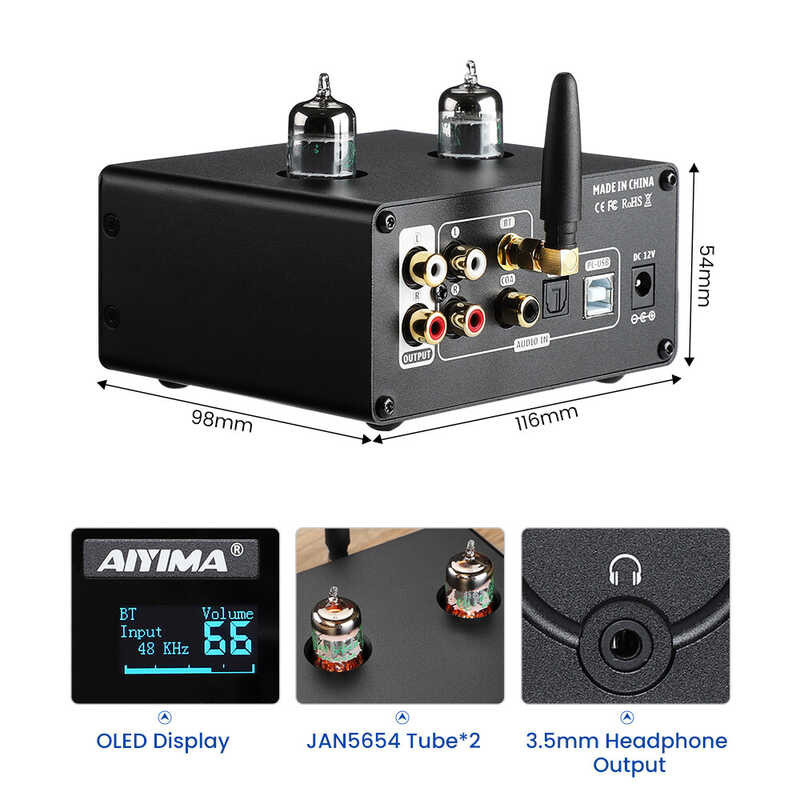 QCC3031 AIYIMA T10 Tube Preamp Headphone Amplifier Decoder Bluetooth RCA PC-USB Atpx Optical ...