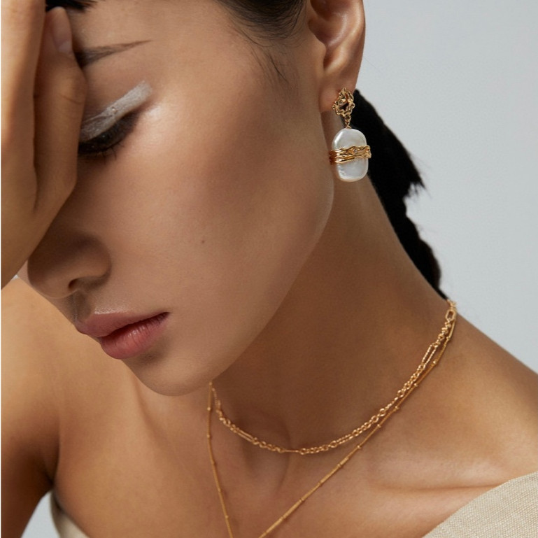 C.C.LOUISE ต่างหูมุก ต่างหูเงินแท้ ต่างหูมุก ไข่มุกน้ำจืด ชุบทอง 18K S925 เครื่องประดับเฉพาะ ...