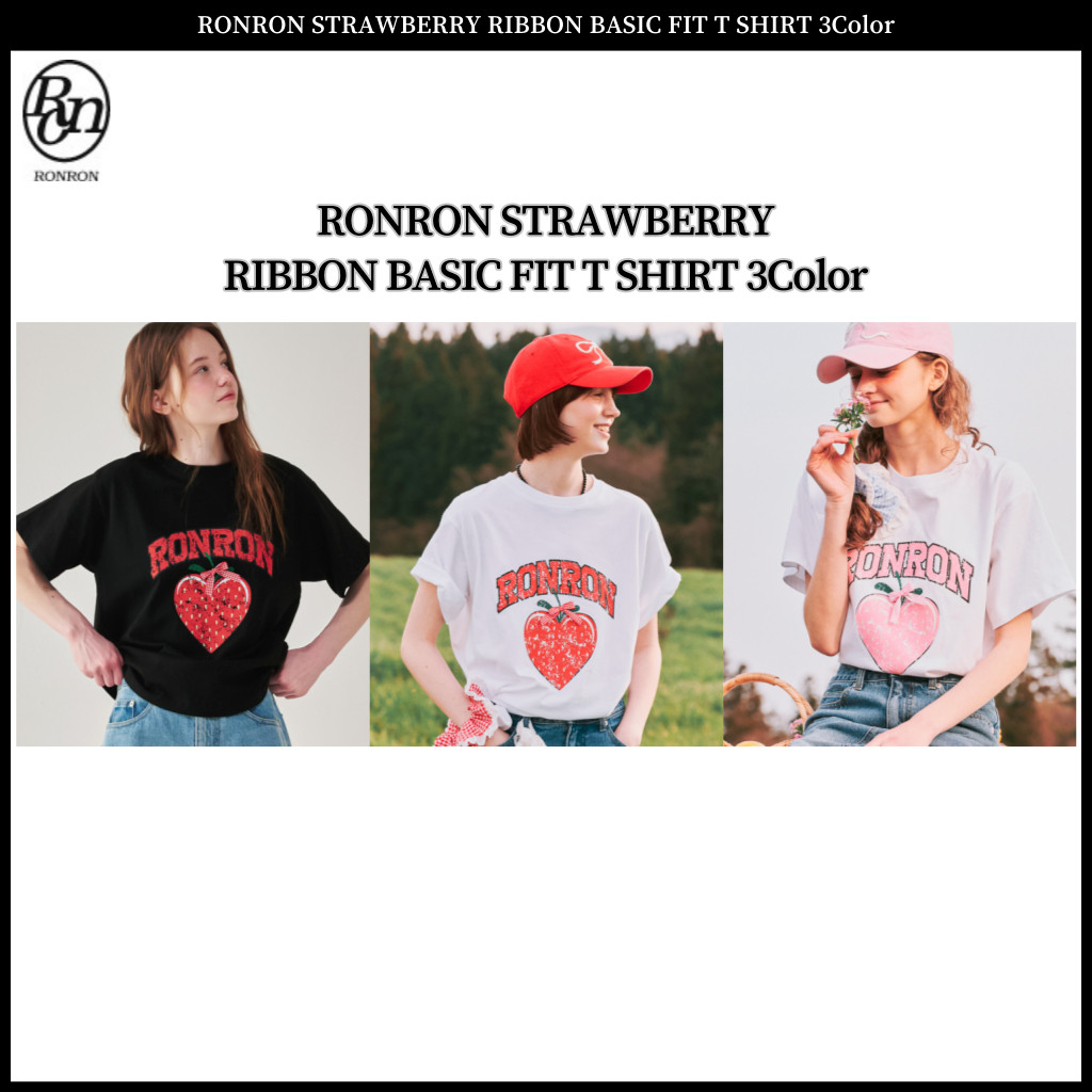 ในสต็อก RONRON STRAWBERRY RIBBON BASIC FIT เสื้อยืด 3 สี | Shopee Thailand