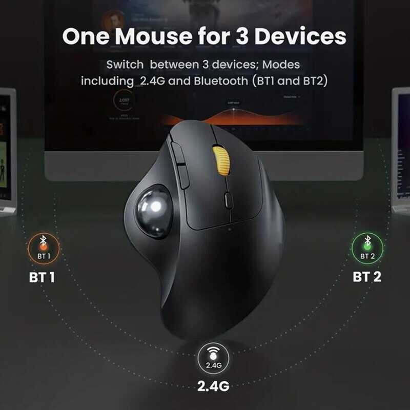 + Bluetooth 2.4G Trackball Wireless Rechargeable Ergonomic Easy Thumb ...