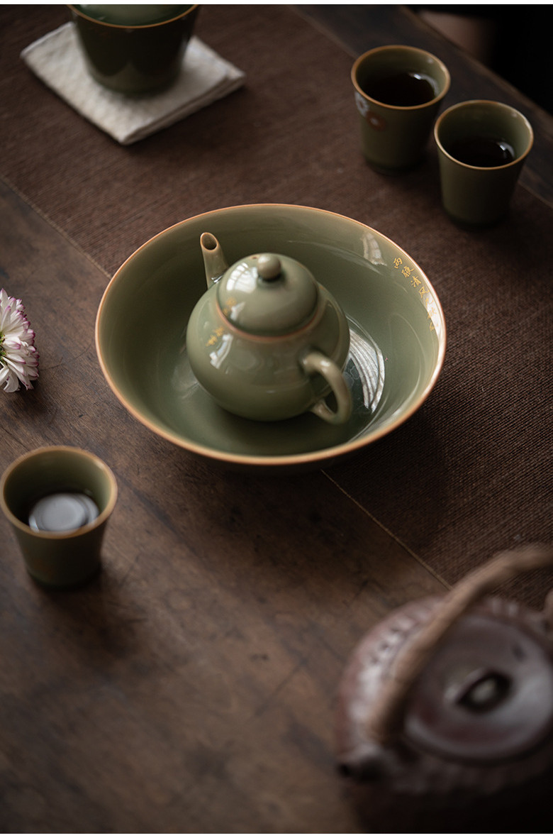 Longquan Celadon เซรามิคหม้อ Cheng Kung Fu ชุดชา Dry Brew รอบจานรอง ...