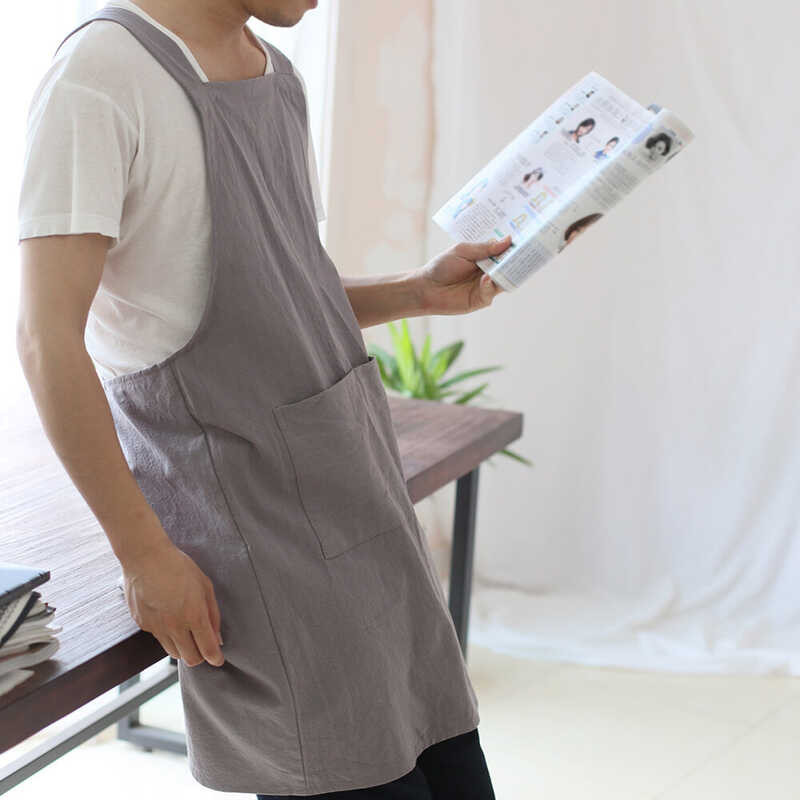 Kitchen Apron Washed Cotton Linen Aprons For Cooking Baking Flower Shop ...
